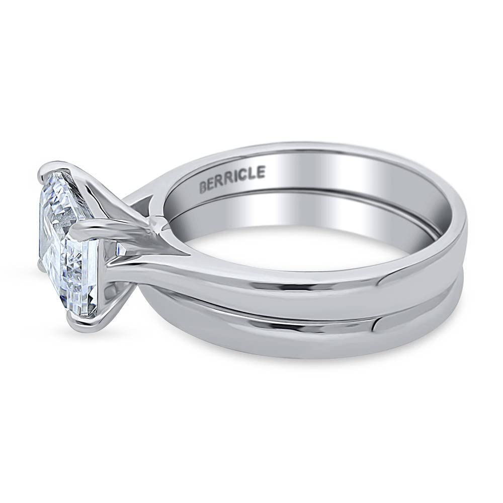 BERRICLE Sterling Silver East-West Wedding Engagement Rings Cubic Zirconia CZ Solitaire Ring Set for Women, Rhodium Plated Size 6