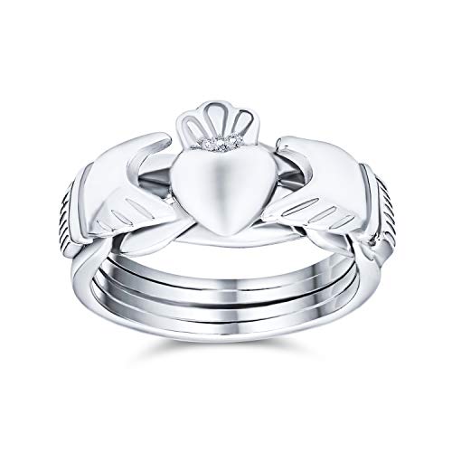 Bling Jewelry Irish Celtic Trinity Hands Crown Heart BFF Friendship Interlocking Claddagh Puzzle Ring For Teen For Women .925 Sterling Silver