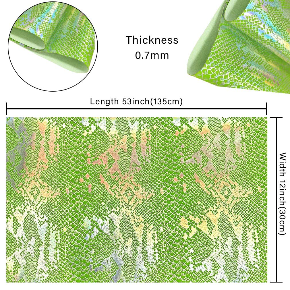 HYANG Snake Embossed Green PU Faux Leather Sheets 1 Rolls 12"X53"(30cmX135cm), Faux Leather Very Suitable for Leather Earrings, Bows, Handbag ,Sewing ,Crafts Making
