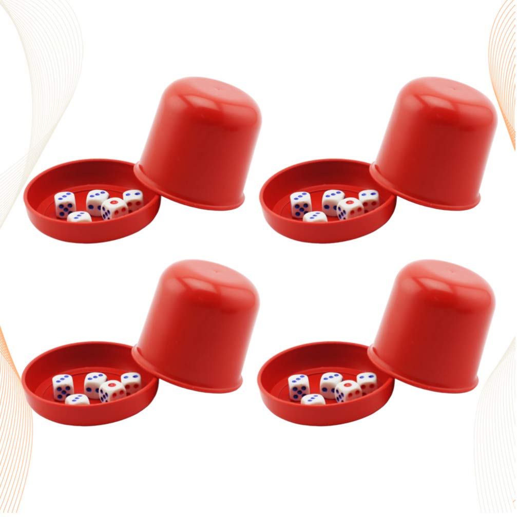 NUOBESTY Dice Cup Set Games Professional Plastic Dot Dices for Liars Farkle Bar Ktv Anti Cheating Dice Box with 5 Dices (Red)