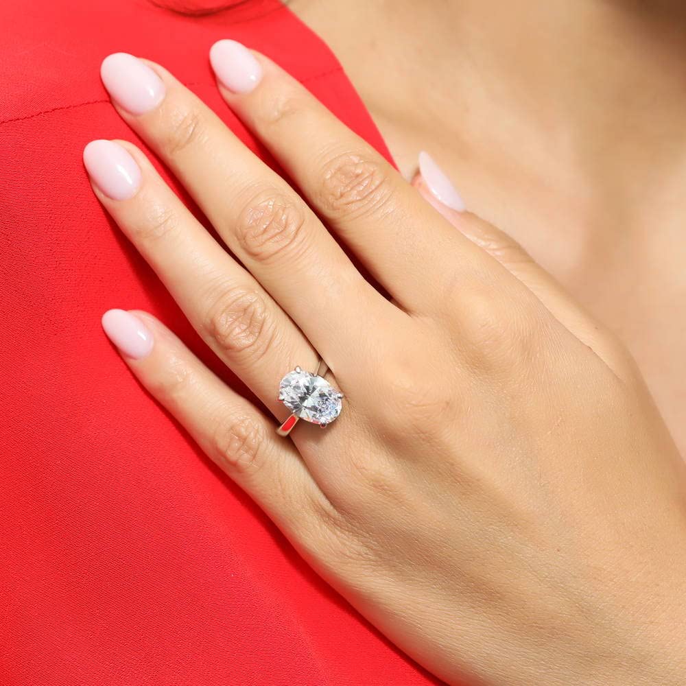 BERRICLE Sterling Silver Solitaire Wedding Engagement Rings 5.5 Carat Oval Cut Cubic Zirconia CZ Ring Set for Women, Rhodium Plated Size 5.5