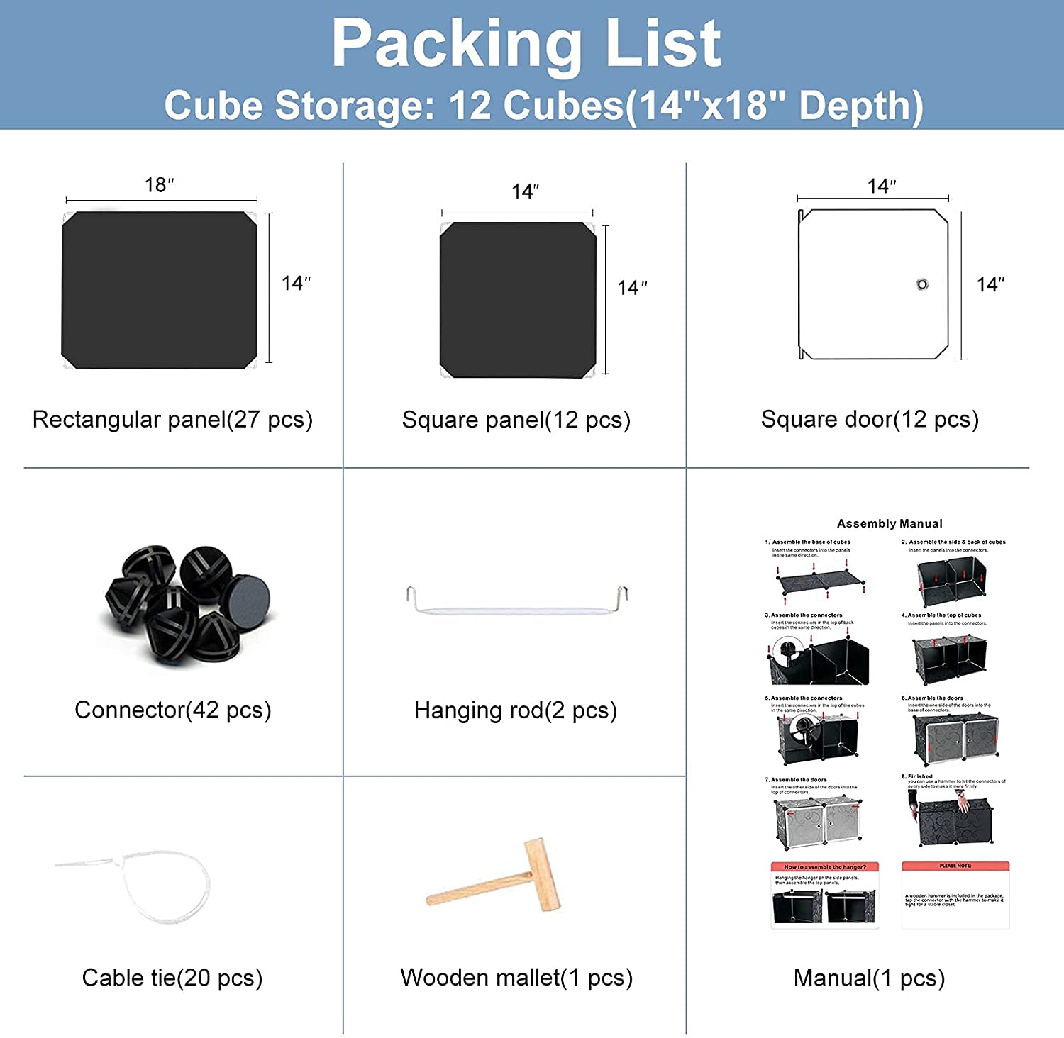 JKWAY DIY 12 Cube Storage Organizer with Doors, Portable Closet Wardrobe 14 in x18 Depth Cubes Clothes Organizer, Cabinet Book Shelf for Bedroom, , Office, Dorm Room (Black/White), (42 x56 )