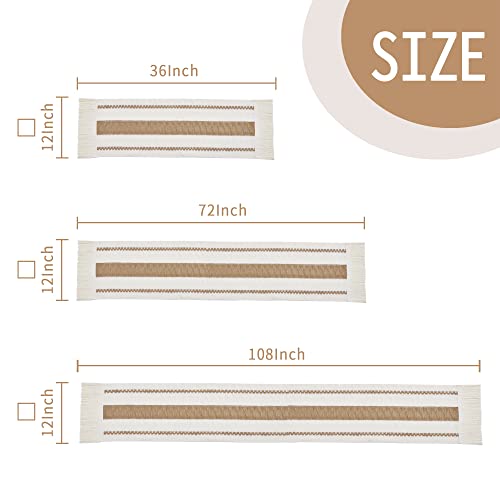 Home Macrame Table Runner Farmhouse Style - Burlap Cotton Rustic Cream Beige Boho Splicing Table Runner with Tassels for Wedding Bridal Shower Party Kitchen Dining Table Decor 12 x 72 Inch