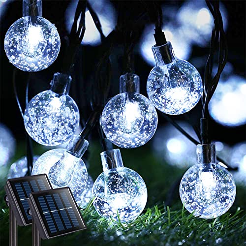 JMEXSUSS 2 Pack 30 LED Solar String Lights 8 Modes Crystal Globe String Lights Outdoor Waterproof Solar Powered String Lights for Patio Tree Camping Fence Party Decorations(White)