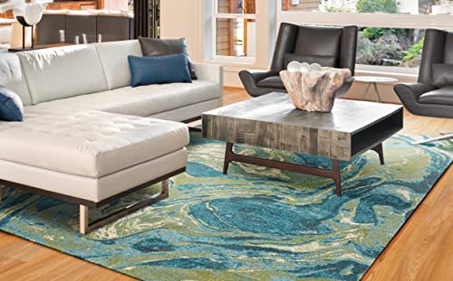 Kas Rugs Watercolors Mid-Century Abstract Area Rug - Teal 6'7" x 9'6"