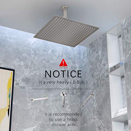 Derpras 16 Inch Square Rain Shower Head, 304 Stainless Steel, Ultra Thin High Pressure Bathroom Rainfall Showerhead (Brushed Nickel) (324 Jets)