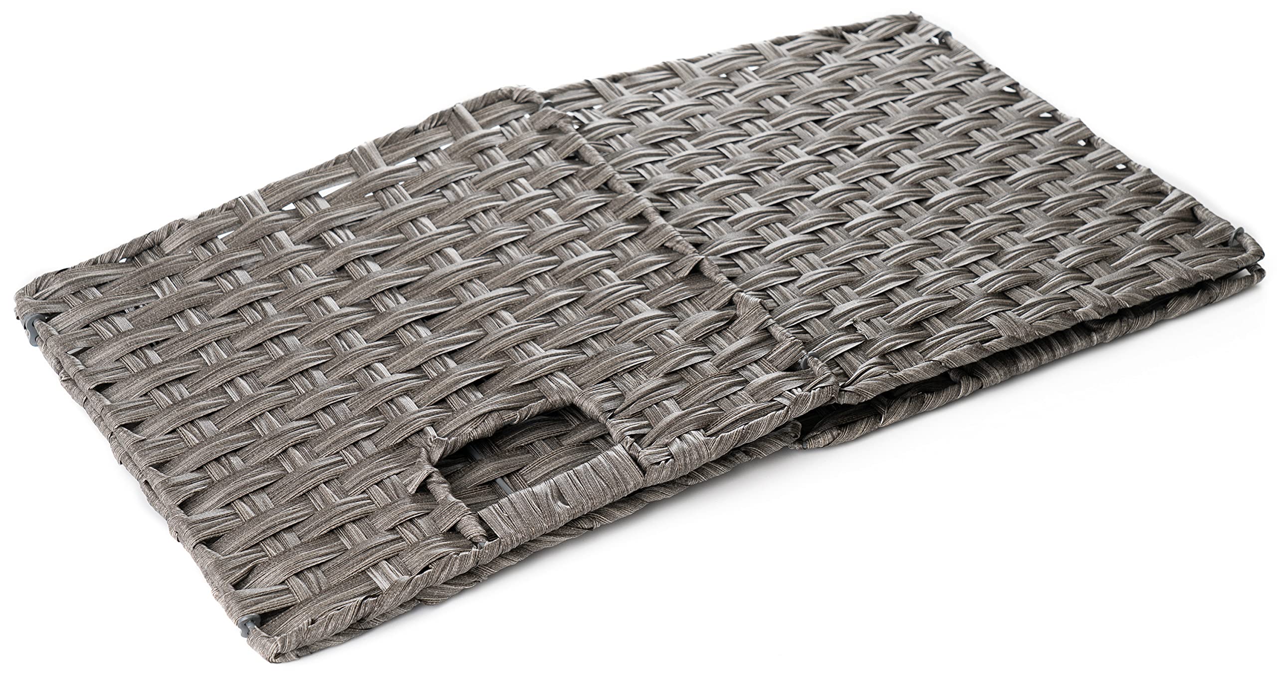 Foldable Synthetic Plastic Wicker Storage Basket with Iron Wire Frame By Blue Ridge Basket Company (Set of 2)