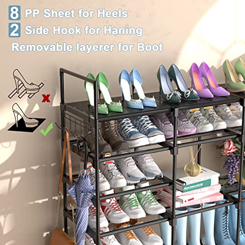 Huolewa Large Shoe Rack Organizer Storage, 4 Row 9 Tier for Bedroom Closet Entryway, Free Standing Tall Metal Shelf Stand, Sturdy Big Black Garage Shoe Holder for 64-72 Pair