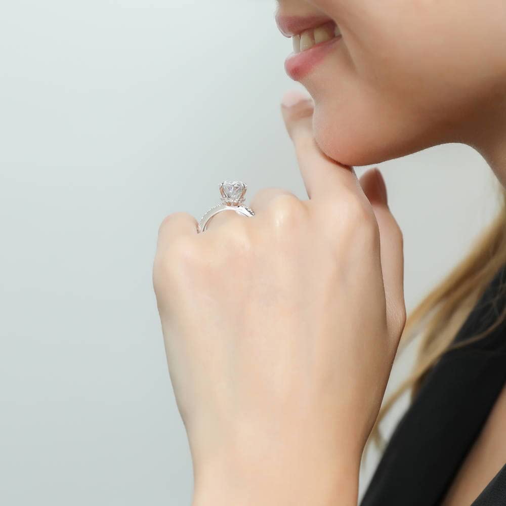 BERRICLE Sterling Silver Solitaire Wedding Engagement Rings 5.5 Carat Oval Cut Cubic Zirconia CZ Hidden Halo Ring for Women, Rhodium Plated Size 6