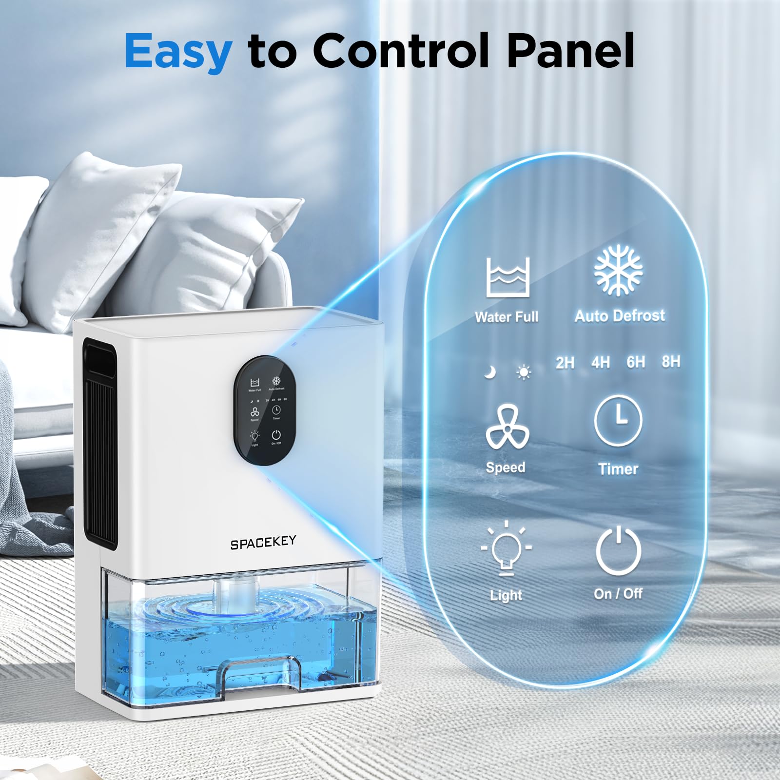 Dehumidifier, 106 OZ(850 Sq.ft)Dehumidifiers for Home, 7 Color LED Light Dehumidifier for Bedroom Basement Bathroom RV, 2 Working Modes, Auto Shut-off, Auto Defrost, Quiet Small Dehumidifier White