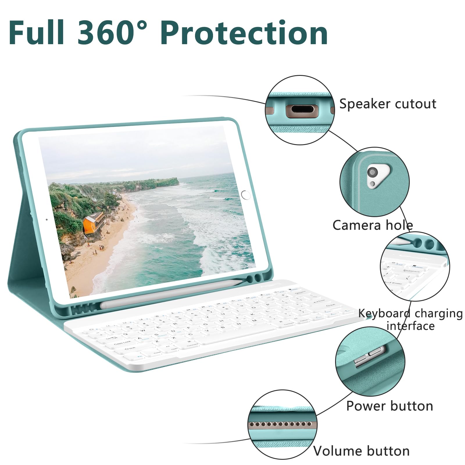 for iPad 9th Gen 2021 Case with Keyboard 10.2 inch, for iPad 8th Gen 2020/7th Gen 2019/Air 3/Pro 10.5 Keyboard Case, Detachable Wireless Bluetooth Keyboard with Pencil Holder for iPad 2021 9th