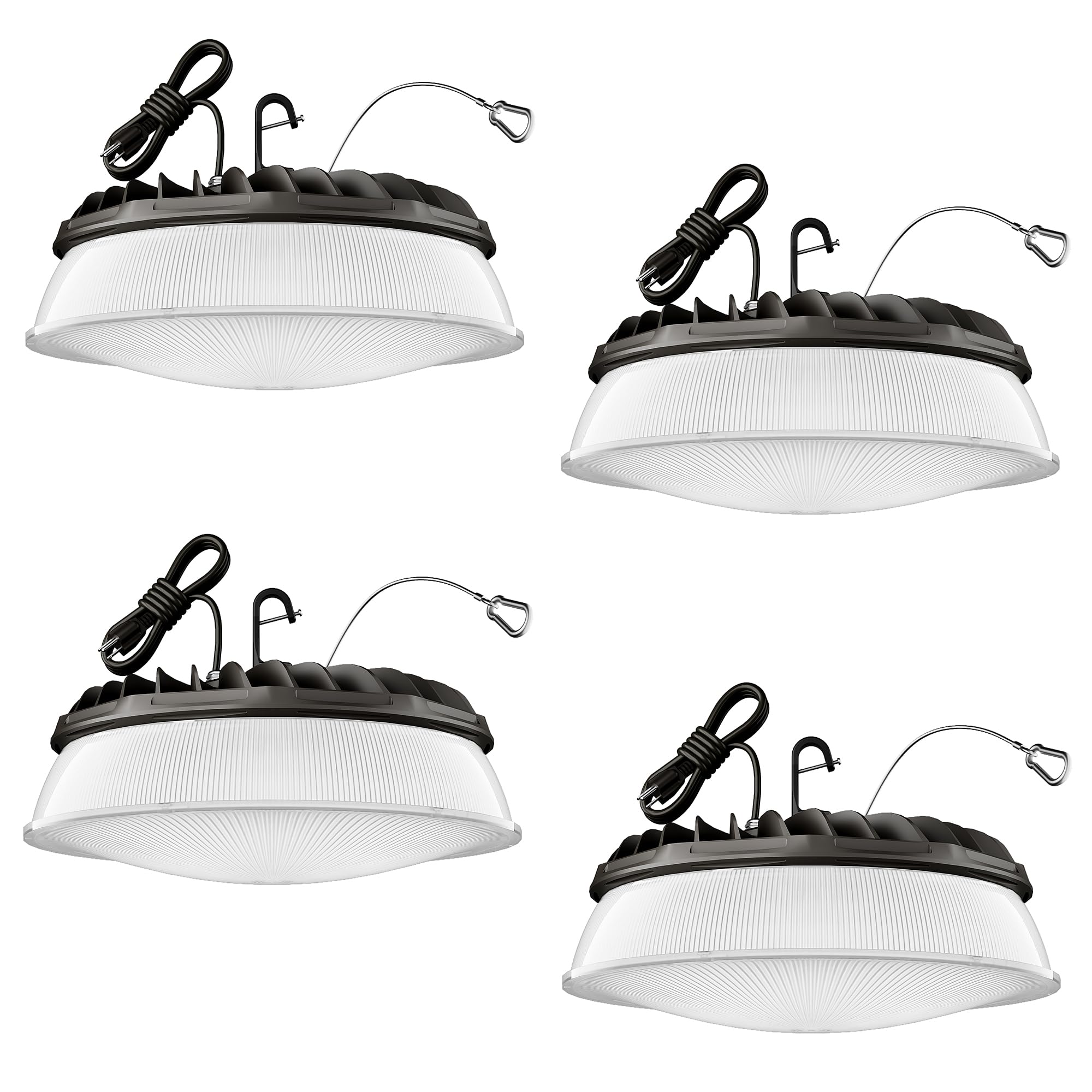 Elaruslux 200W 4 Pack UFO LED High Bay Light with Diffuser 28,000lm 5000K LED High Bay Lights AC110-277V 5' Cable with Plug Waterproof UFO Lights for Garage Shop Gym Factory