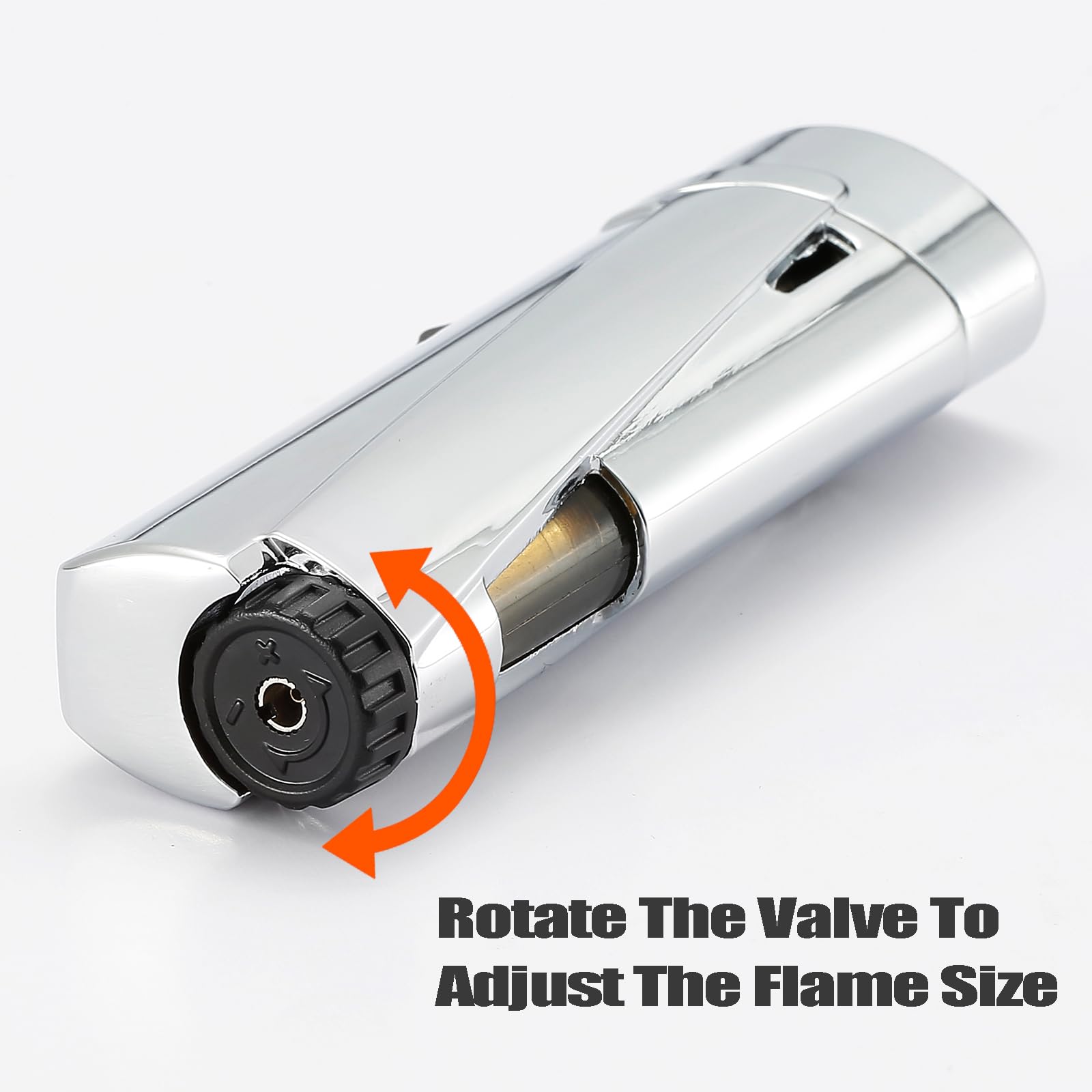 Bbsisgo Triple Jet Flame Flint Torch Lighter with 6 Flints and Replacement Tools, Refillable Windproof Butane Lighter with Large Fuel Tank, Silver(Sold Without Gas)