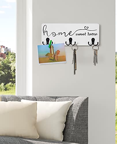homenote Key Holder for Wall, Delicate Wall Mounted Key Rack with 3 Double Key Hooks, Home Sweet Home Decor Wooden Key Hanger for Entryway, Hallway, Kitchen, Bedroom, Bathroom, Office (White)
