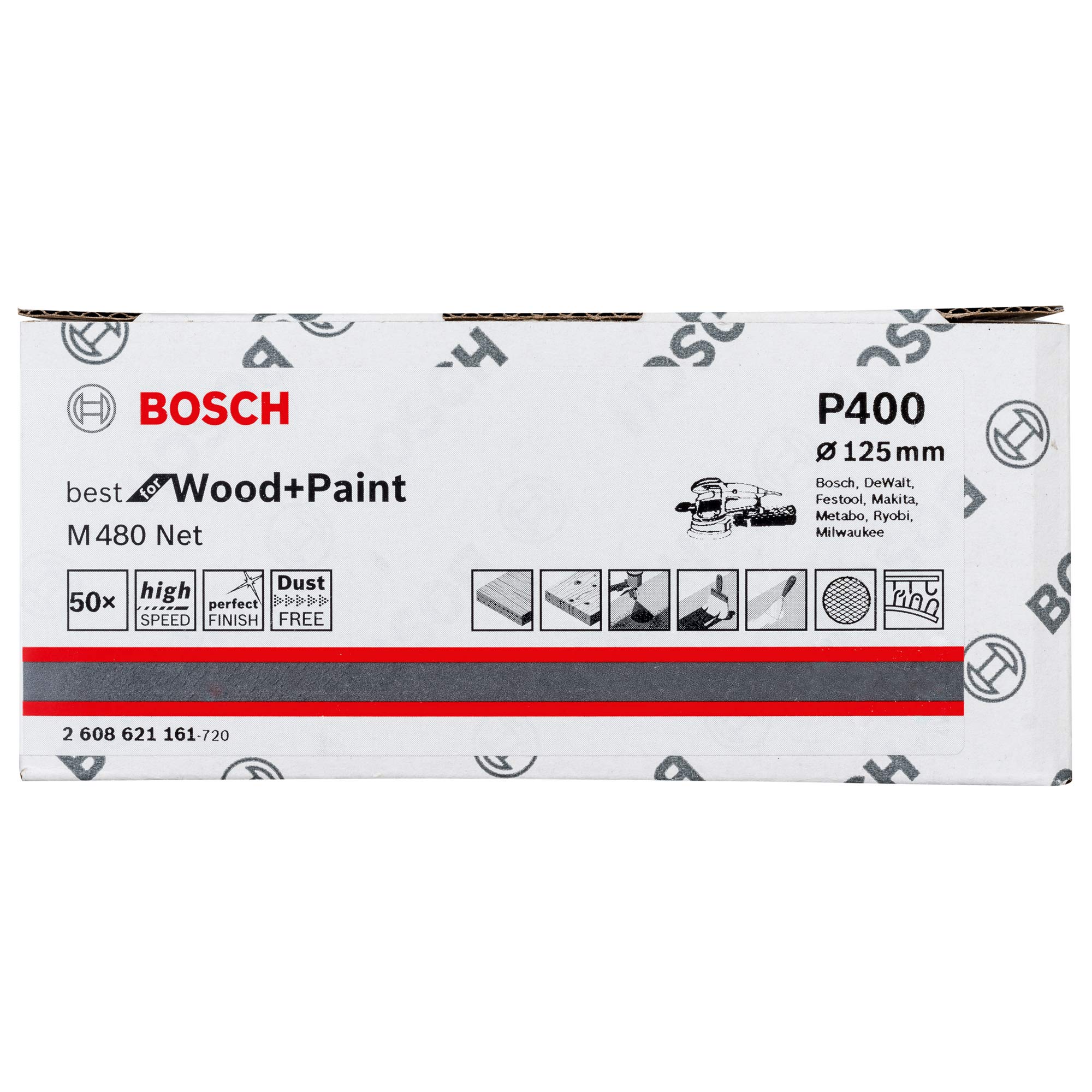 Bosch Professional 2608621161 G400, Set of 50 Sanding Sheets M480 Best (Wood and Paint, Ø 125 mm, Grit P400, Accessories for Random Orbit Sander), Beige, x 50, Pieces