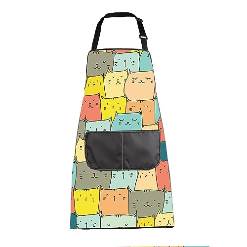 MBMSO Funny Cat Apron with Pockets Cat Kitchen Cooking Chef Baking Apron Cat Lady Gifts for Cat Lover Mom Gifts Kitten Aprons (Funny Cat Apron)