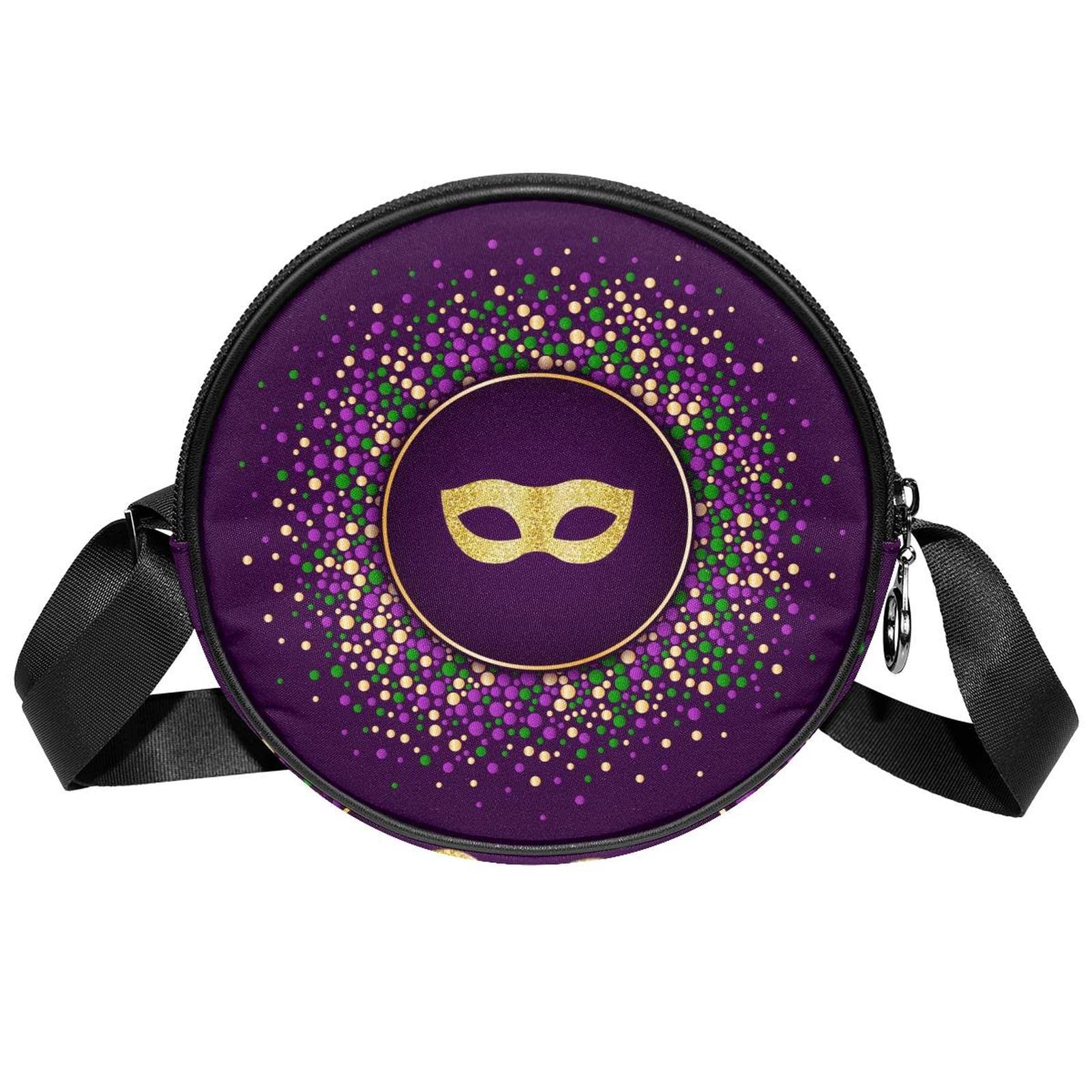 Unicey Crossbody Bags for Women, Mardi Gras Dotted Round Crossbody Wallet, Fashion Circle Crossbody Purse Clutch Handbag