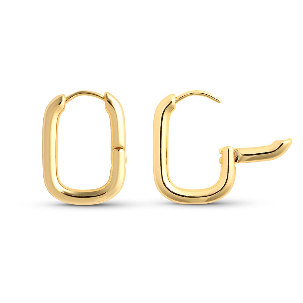 Chunky Gold Square Earrings for Women 14k Gold Filled Rectangular Earrings 1 Inch Hoop Hypoallergenic - Allergy Free MOBODUC