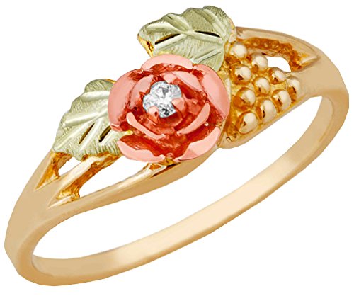 Beautiful! Yellow-gold Authentic Black Hills Gold Women's Diamond Rose Ring size 8.5