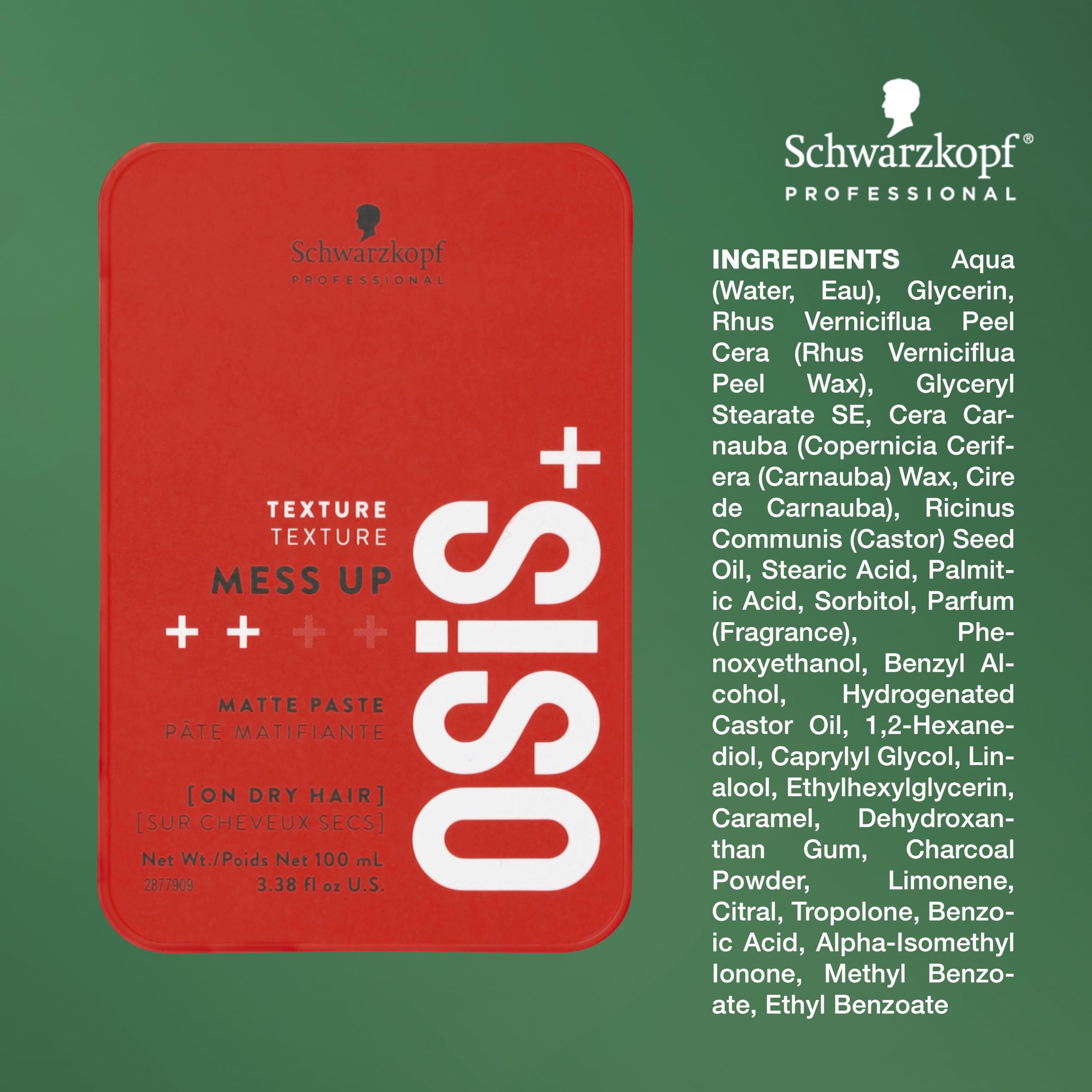 OSiS+ Mess Up – Matte Paste for long-lasting Medium Control, 3.38 oz – Pliable, Moldable Styling Paste with Carnauba Wax and Beeswax - Flexible Styling and Messy Hair Looks
