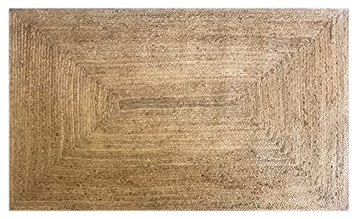 FRELISH DECOR Handwoven Jute Area Rug - 4x6 Feet Natural Yarn - Rustic Vintage Beige Braided Reversible Rectangular Rugs for Bedroom - Kitchen - Living Room - Farmhouse (4' x 6')