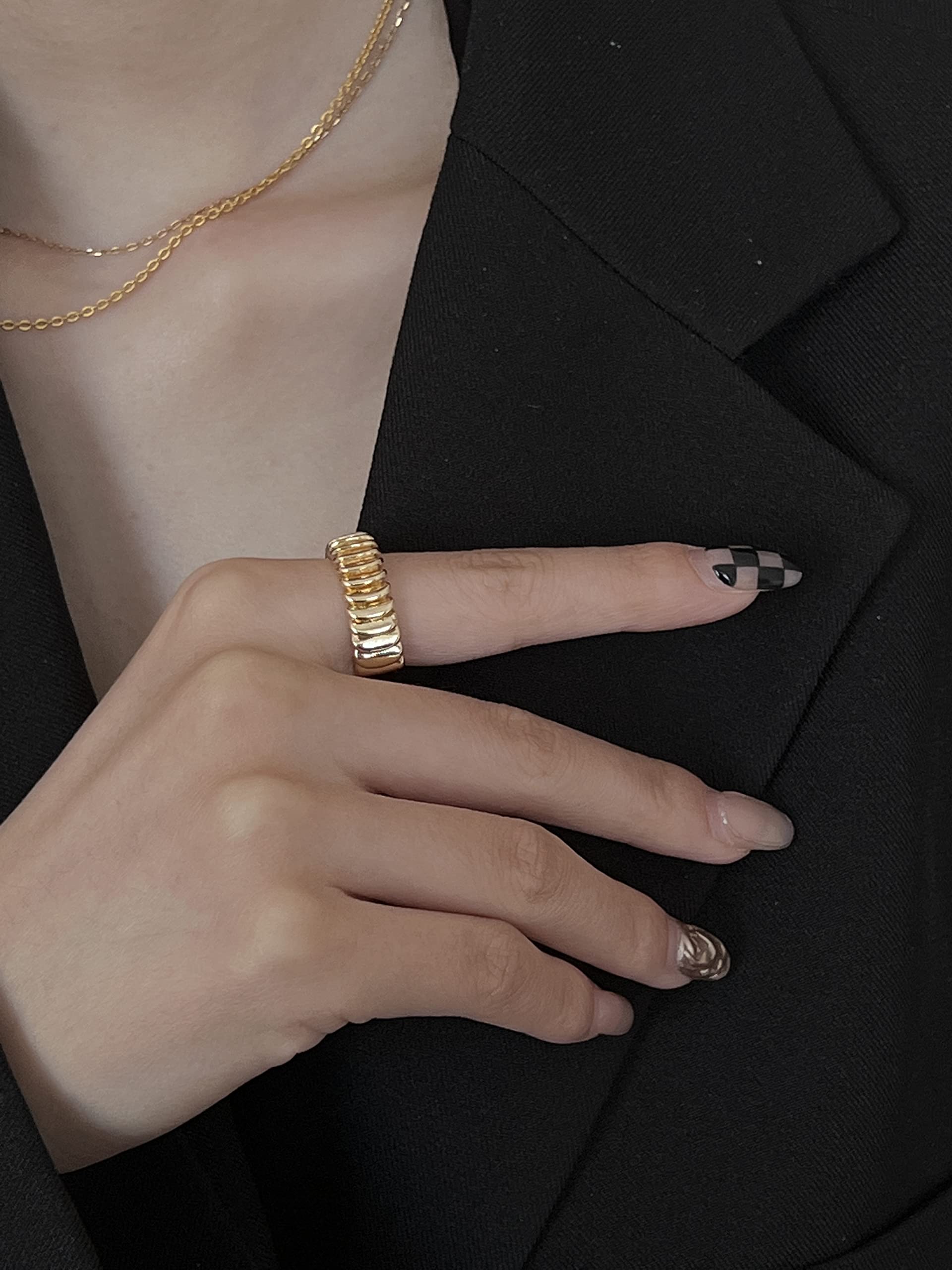 BLESSAIA Chunky Gold Ring - 18k Gold Plated Geometric Statement Ring Textured Stacking Band Rings for Women and Girls (GOLD1)