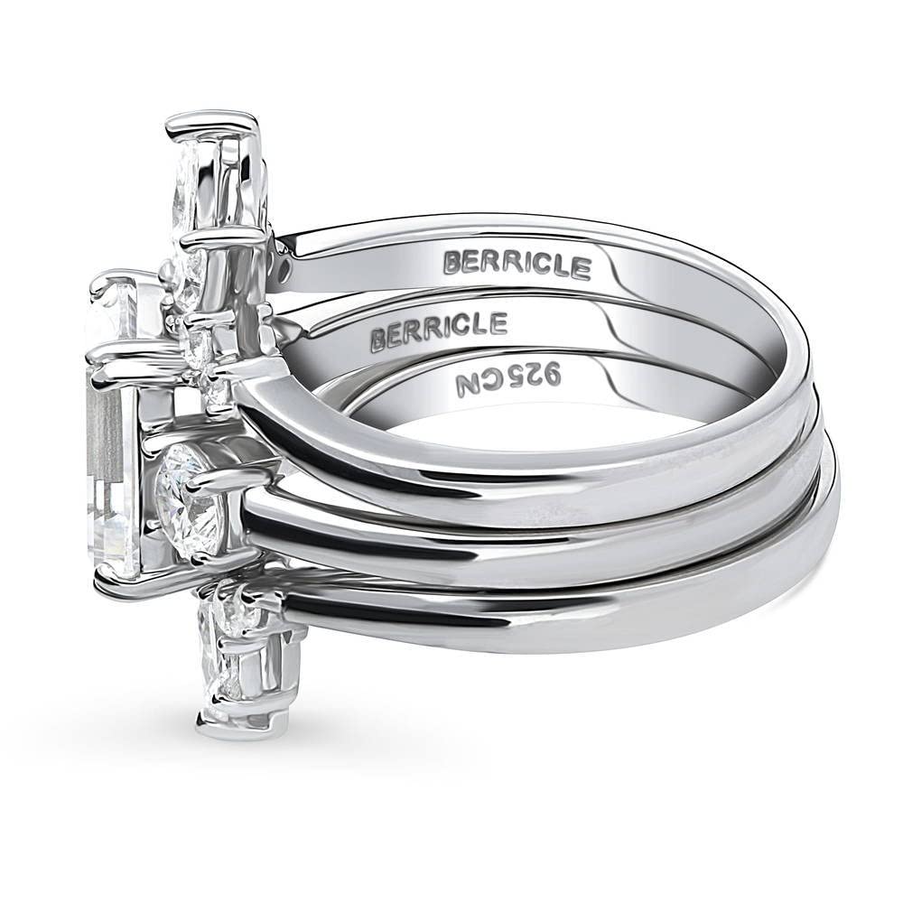 BERRICLE Sterling Silver 3-Stone Wedding Engagement Rings Emerald Cut Cubic Zirconia CZ 7-Stone Ring Set for Women, Rhodium Plated Size 7