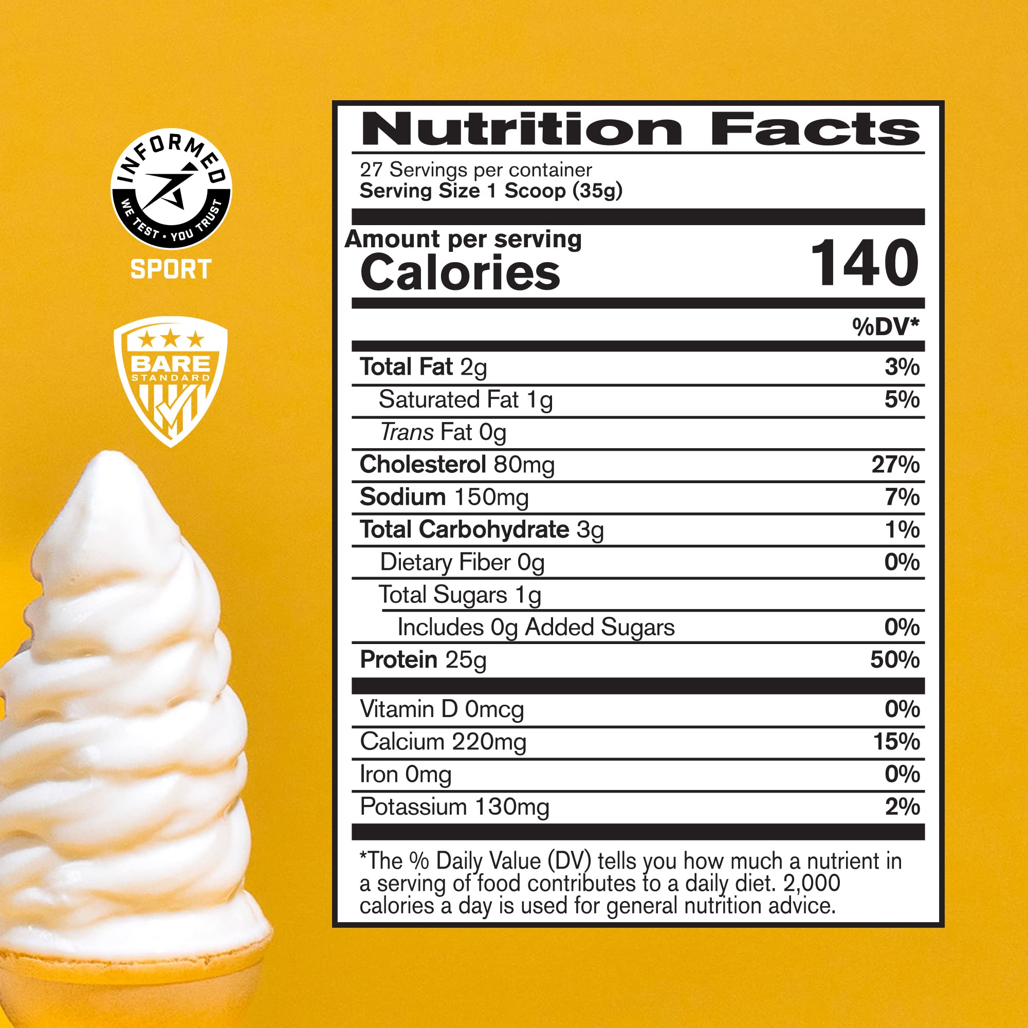 BARE PERFORMANCE NUTRITION, BPN Whey Protein + Casein Protein Powder Blend, Vanilla, 25g Protein per Serving Supports Lean Muscle Recovery, 27 Servings, Third Party Tested