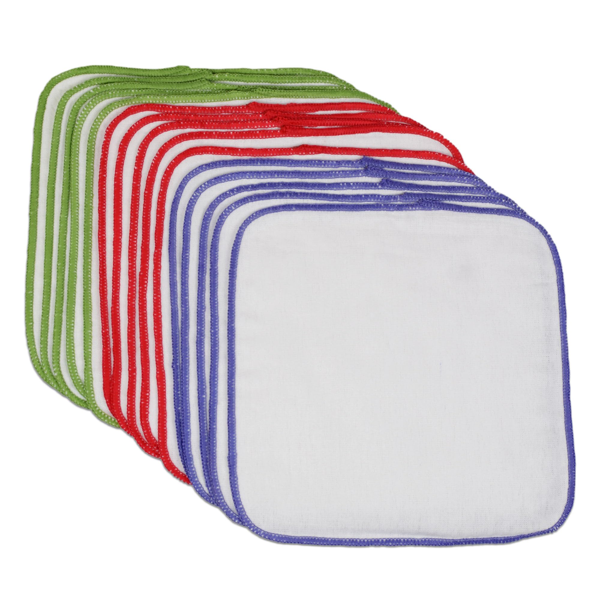 OsoCozy Flannel Cloth Baby Wipes - Reusable & Washable Saves Money - White 100% Cotton - Soft and Durable - Colorful Stitching - 8 x 8 inches, 15 Count (Pack of 1)