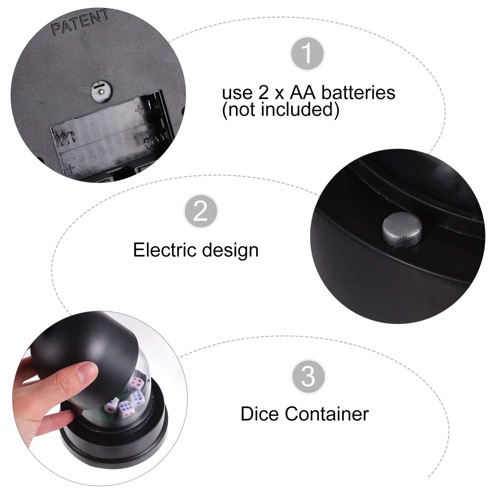 jojofuny Automatic Transparent Plastic Electrical Dice Cup with 5 Dice Transparent Plastic Cover Electrical Shaking Dice Roller Cup Set for KTV Pub Bar Party Game No Battery Black