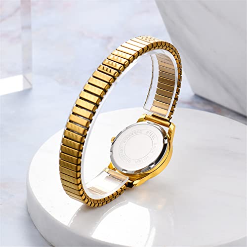 JewelryWe Women's Easy Reader Analog Watch Gold/Silver Plated Elastic Band Wristwatch