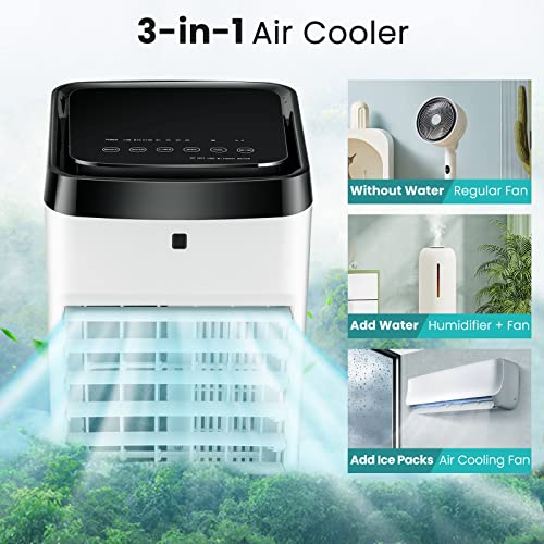 LDAILY 3-in-1 Evaporative Air Cooler, Wide Oscillating Air Cooler w/ 4 Modes, 3 Speeds, 2-12H Timer, Remote Control & 2 Ice Packs, 3.5L Water Tank, Air Cooler for Room Home Office