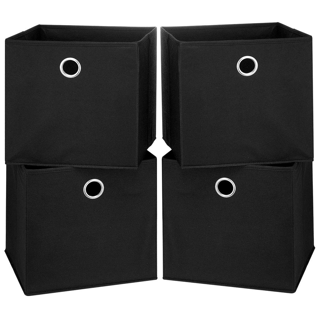 i BKGOO Foldable Storage Cube Drawer Bins Collapsible Fabric Storage Boxes with Round Metal Grommets for Organizing Shelf Nursery Home Closet 4 Pack Black 11" x 11" x 11"