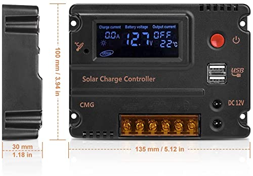 CMG 20A 12V 24V Solar Charge Controller Auto Switch LCD Solar Panel Battery Regulator Charge Controller Overload Protection Temperature Compensation