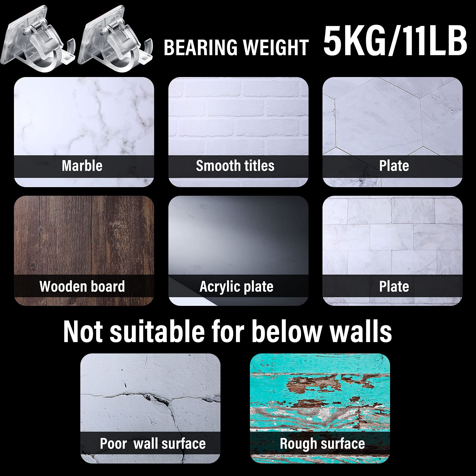 Self-Adhesive Curtain Rod Bracket Drapery Hook Holders no Nail Fixing Rod Holder Curtain Pole Wall Brackets No Screw Towel Rod Hooks for Home Bathroom and Hotel Use (8 Pieces)