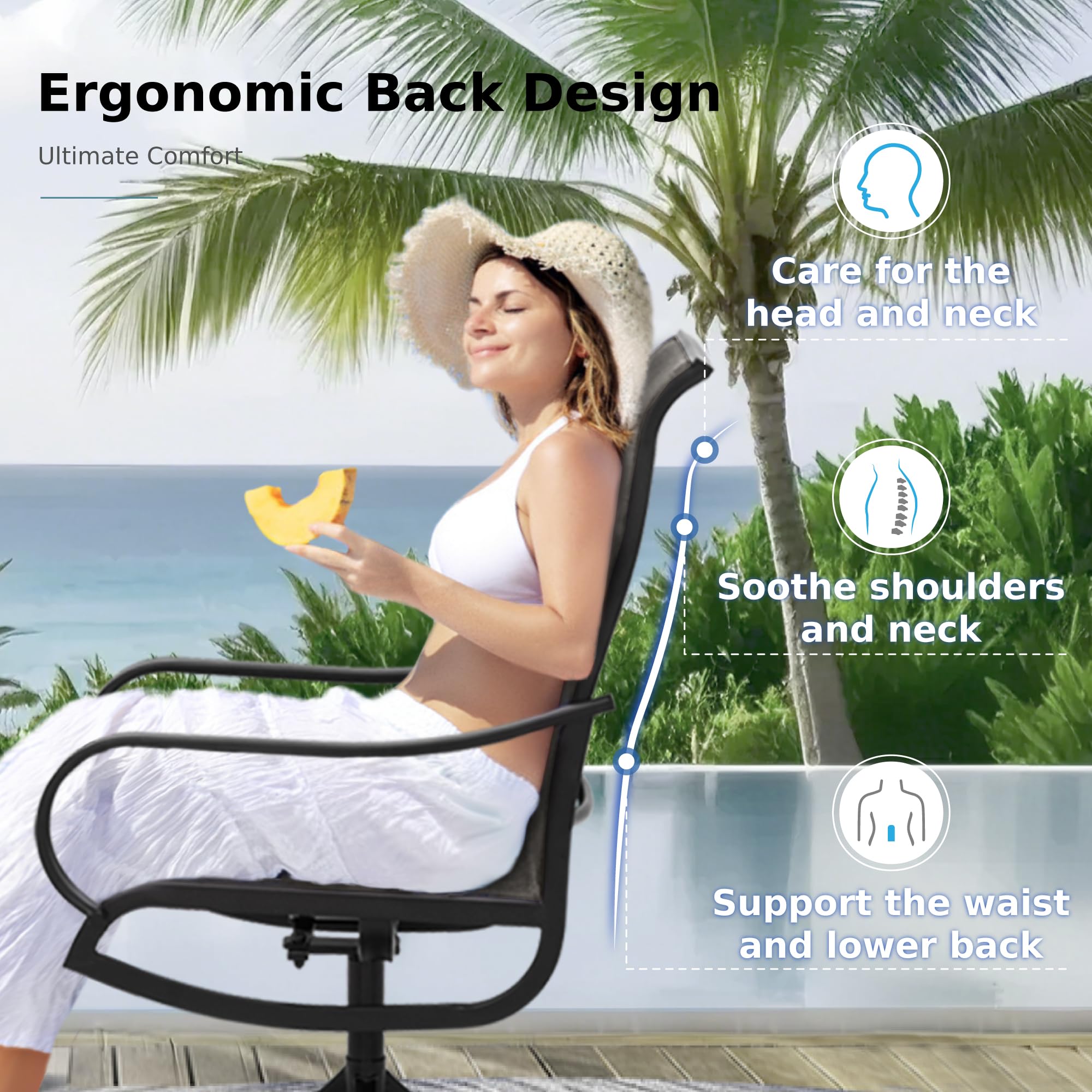 MFSTUDIO 4 Pieces Patio Sling Dining Swivel Chairs with Steel Metal Frame, Weather Resistant Outdoor Furniture Bistro Backyard Deck Chairs