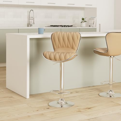 JONAFORS Premium Adjustable Swivel Bar Stools,Kitchen Counter Bar Stools PU Leather Padded with Back, Set of 2, Khaki