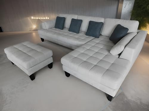 Stendmar 3pc 120" Contemporary Grey Microfiber Sofa Couch Sectional Sofa Chaise Ottoman S168RG