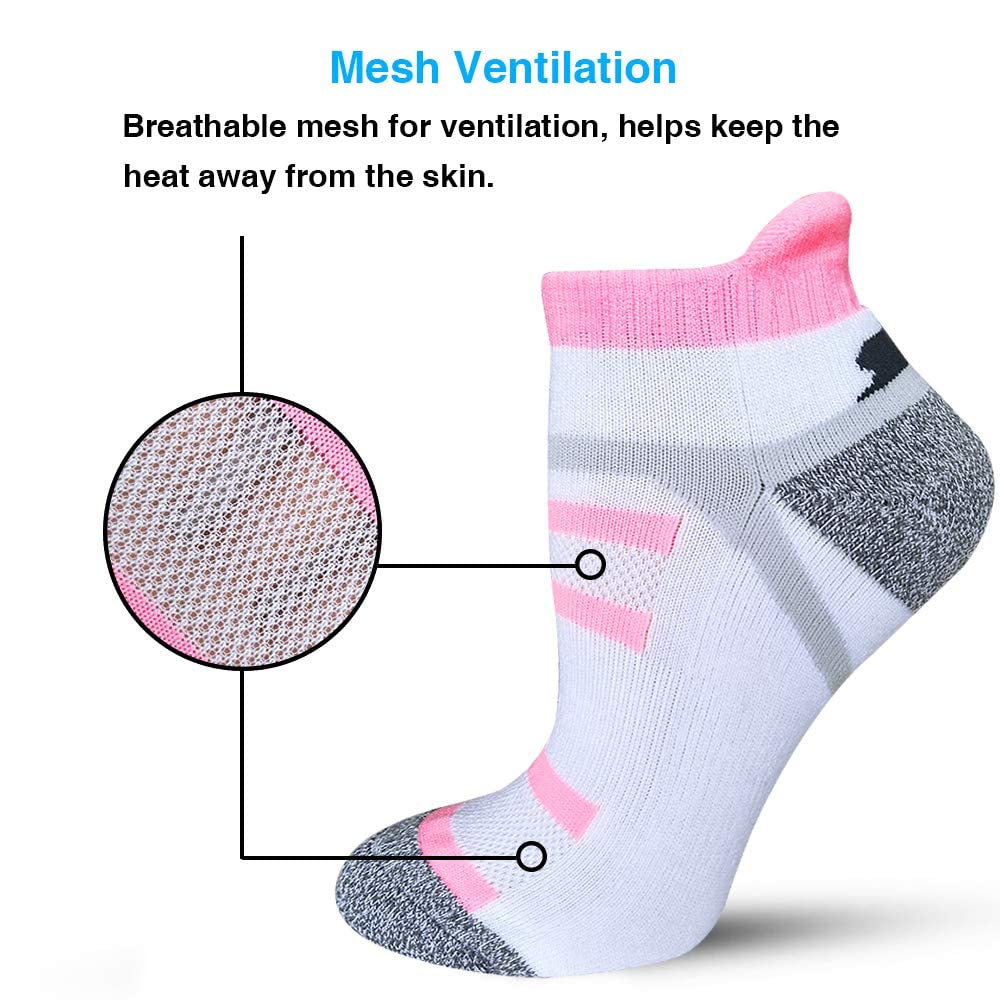 BERING Women's Performance Athletic Ankle Running Socks, Size 7-9, White, 6 Pairs