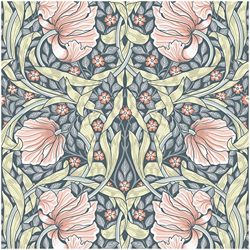 HAOKHOME 94028-2 Vintage Floral Wallpaper Peel and Stick Botanical Grey/Terracotta Wall Murals Home Kitchen Bedroom Decor by William Morris 17.7in x 9.8ft