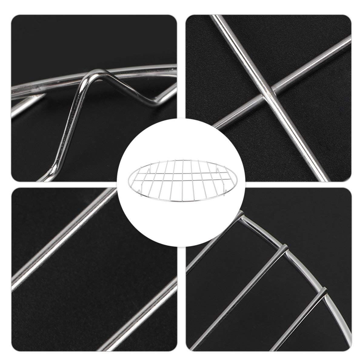 Cabilock Barbecue Wire Rack Stainless Steel Cooling Rack Round Bake Mesh Grid Grate Pizza Baking Rack for Outdoor Camping Hiking Silver 28cm (Without Black Baking Tray)