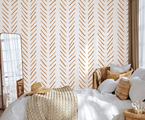 HAOKHOME 96101-3 Boho Peel and Stick Wallpaper Brush Strokes Stripes Removable Terracotta/White Chevron Vinyl Self Adhesive Mural 17.7in x 9.8ft