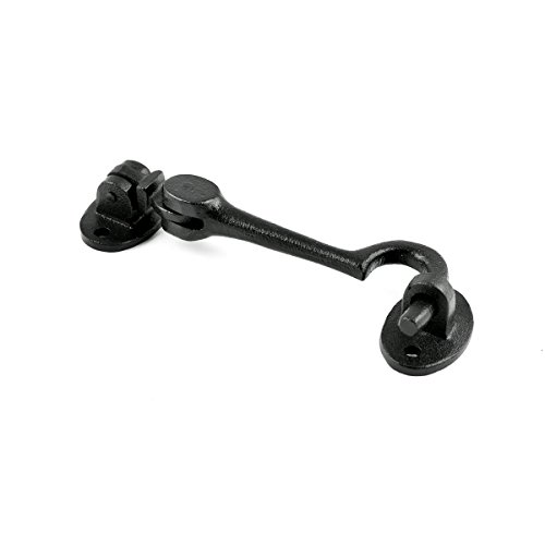 Renovators Supply Manufacturing Door Latch Lock 4.5 in. Black Wrought Iron Swivel Style Hook and Eye Latch for Door with Mounting Hardware