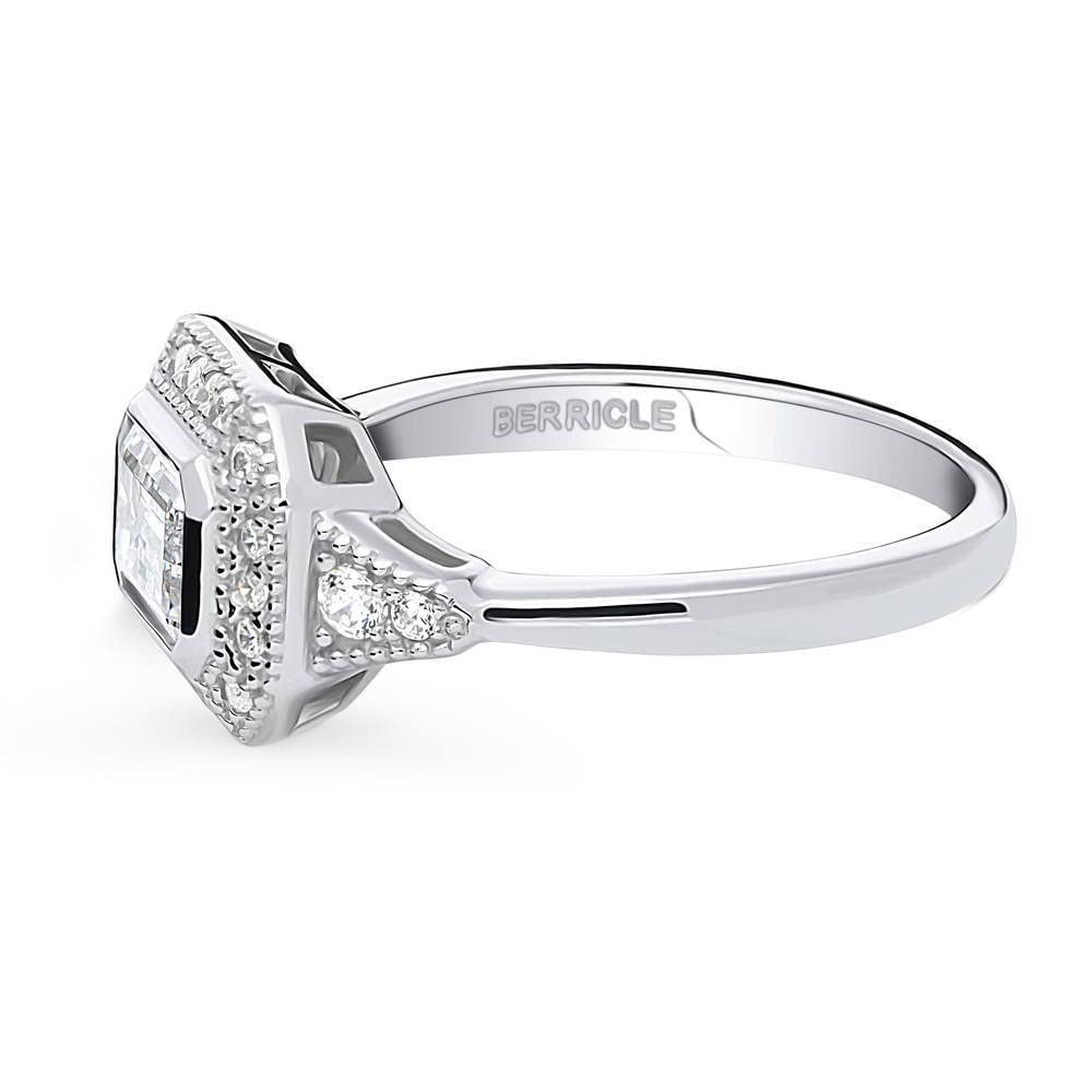 BERRICLE Sterling Silver Halo Wedding Engagement Rings Emerald Cut Cubic Zirconia CZ East-West Promise Ring for Women, Rhodium Plated Size 8