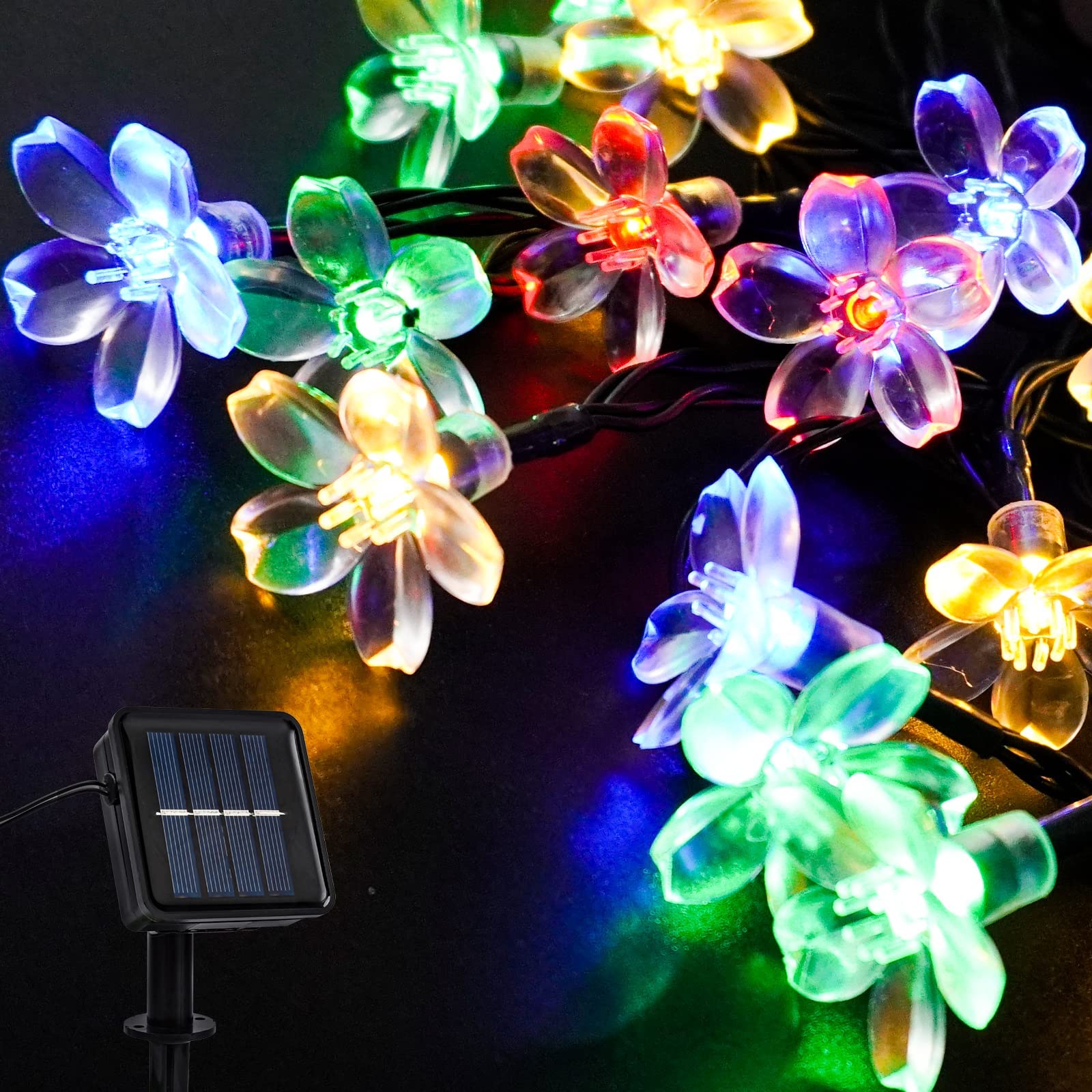 Beinhome Solar String Lights Outdoor,30 LED 23 Feet Solar Flower String Lights ith 8 Flash Changing Modes for Patio Garden Party