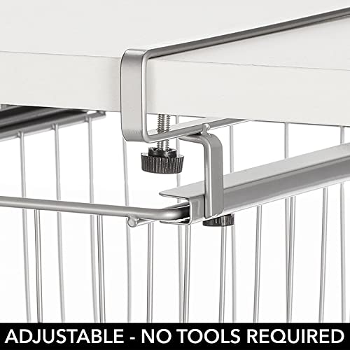 mDesign Metal Wire Extra Small Hanging Basket Pullout Drawer w/Handle; Sliding Under Shelf Storage Organizer Rack for Kitchen, Cabinet, Pantry; Attaches to Shelves, Easy Install - 2 Pack - Silver