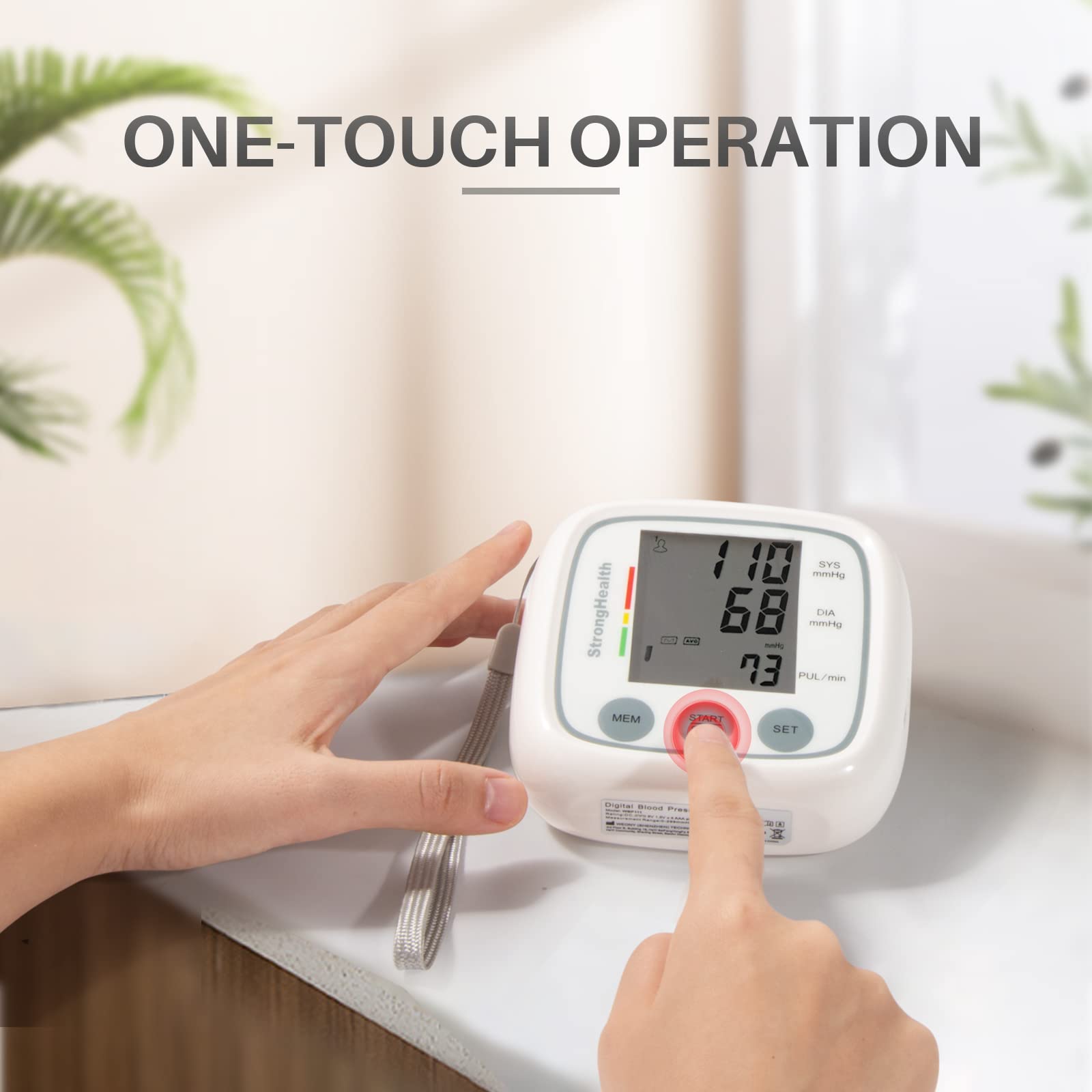 Blood Pressure Monitor Arm, Automatic Blood Pressure Machine with Cuff, Digital High BP Monitors for Home Use, One Touch Operation, with Support Frame and Portable Rope