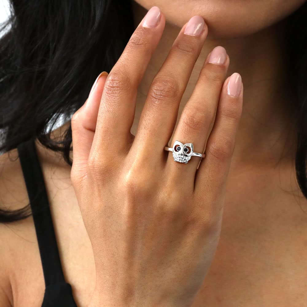 BERRICLE Sterling Silver Owl Cubic Zirconia CZ Fashion Ring for Women, Rhodium Plated Size 5
