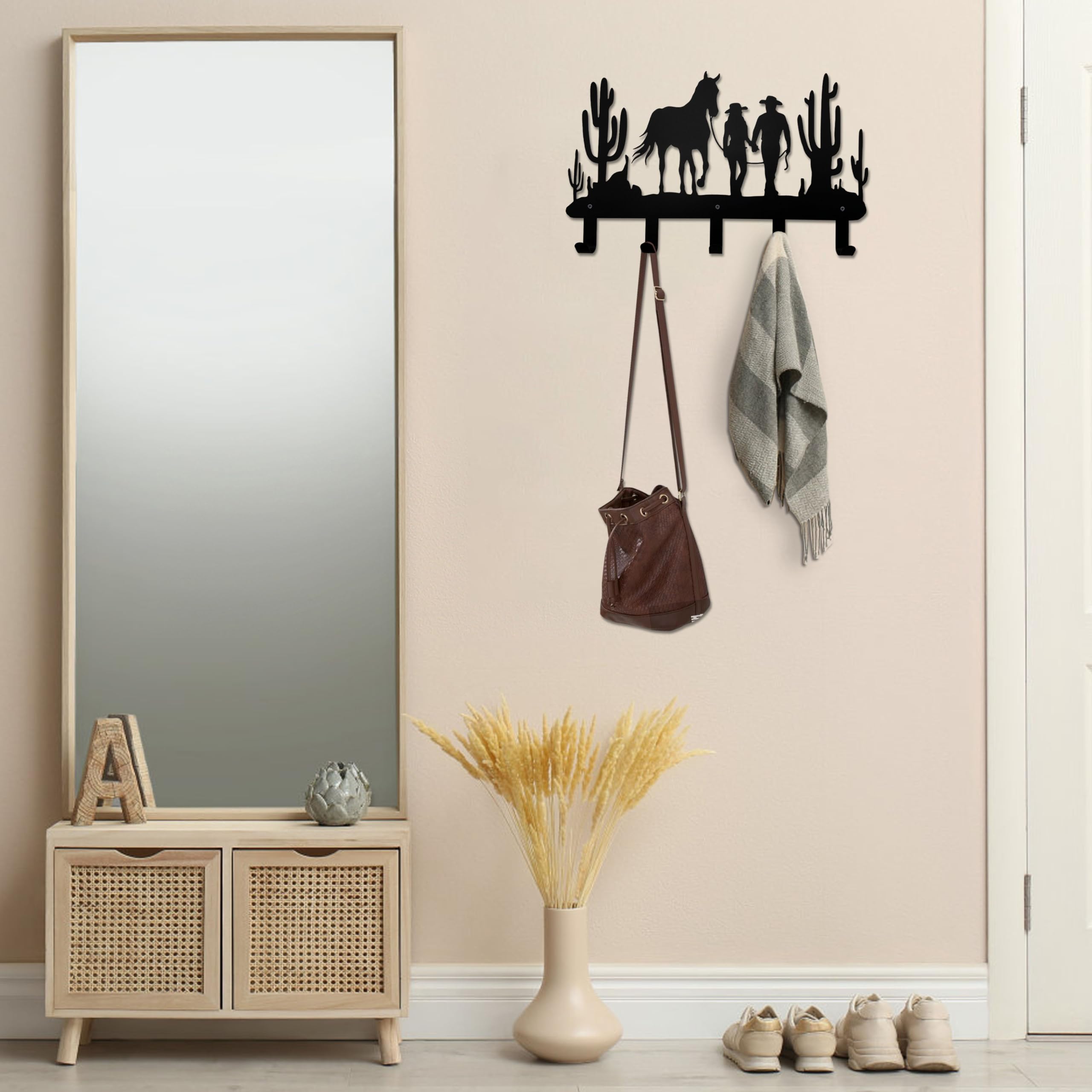 Ecqizer Cowboy Coat Hooks Wall Decor-Cowboy Hangers and Key Hooks Holder-Clothes Cowboy Hat Rack and Backpack Hanger-Cowboy Wall Art Decor for Storage, Living Room, Hallway, Bedroom…