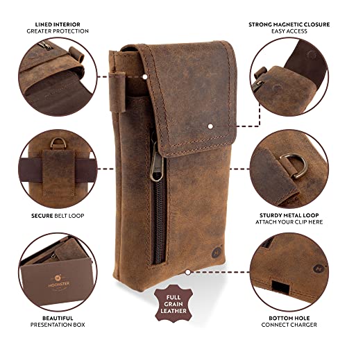 Leather Phone Holster – Genuine Full-Grain Buffalo Leather Cell Phone Holsters – 7” H x 3.5" W Leather Cell Phone Holster for Large Smartphones – Secure & Durable Phone Belt Holder by MOONSTER®
